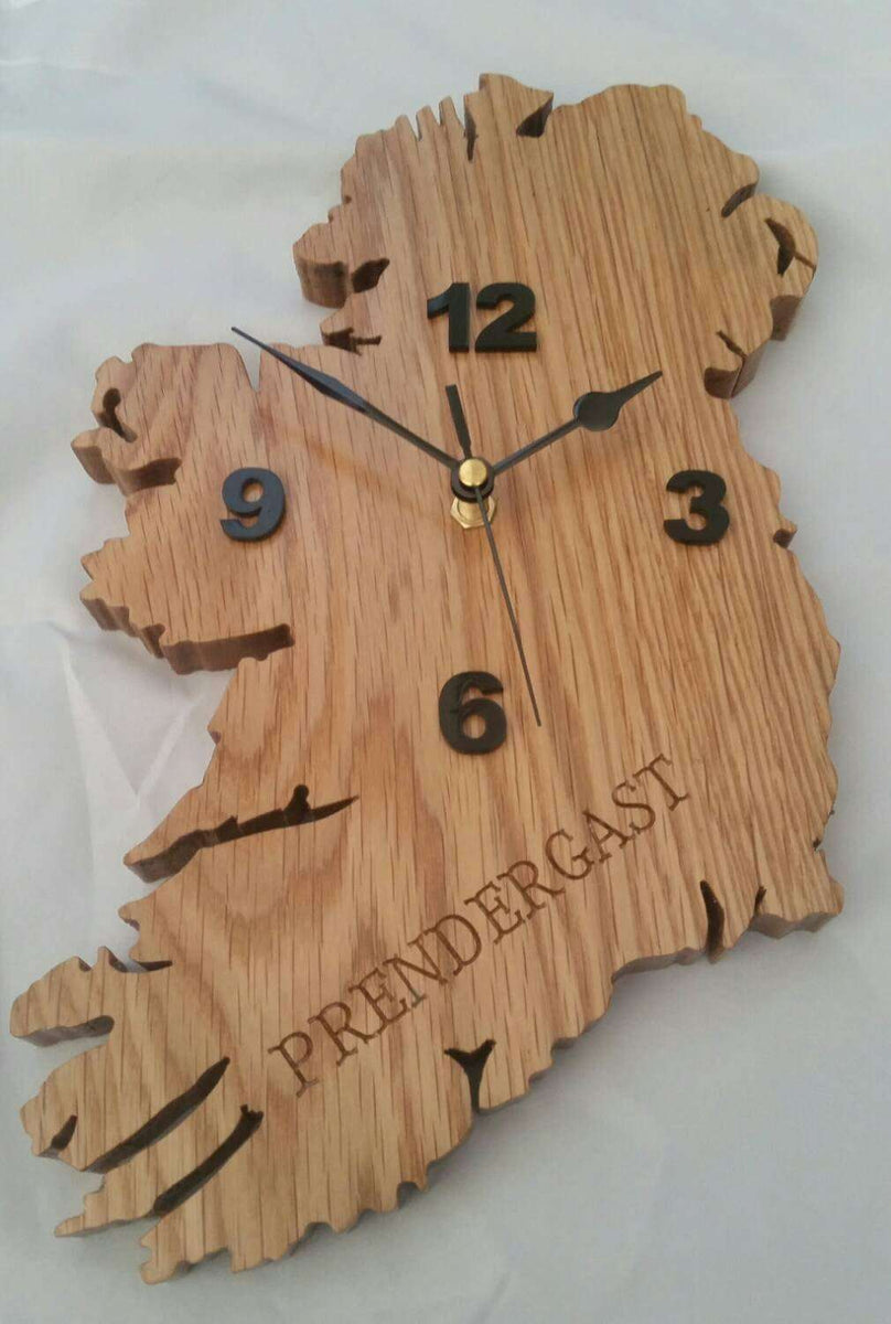 Wooden Ireland Clock. Can be personalised / engraved – Irish Wooden Gifts