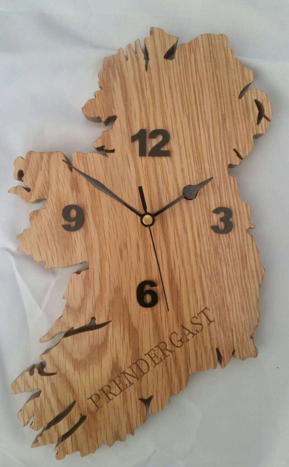 Wooden Ireland Clock. Can be personalised / engraved – Irish Wooden Gifts